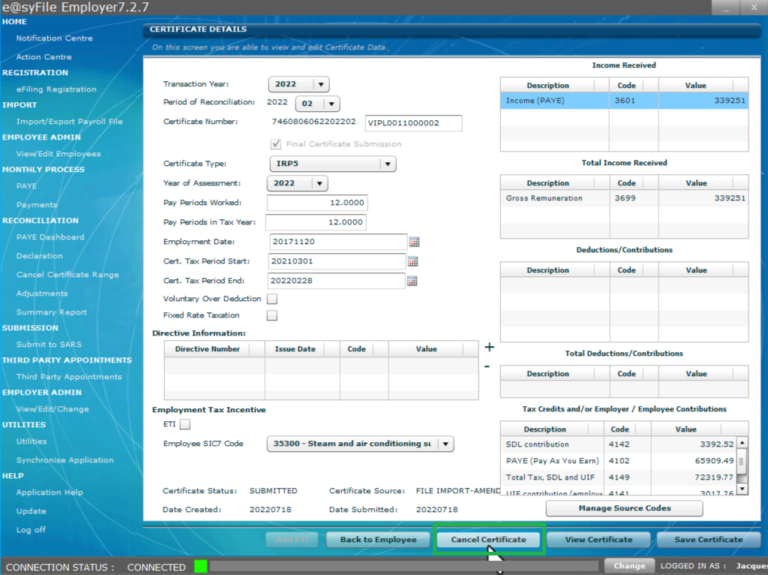 Cancel-an-IRP5-Certificate-on-E@syFile | The Fun Accountant